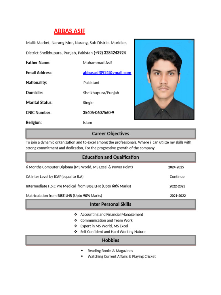 Abbas Asif's Resume and Qualifications | PDF