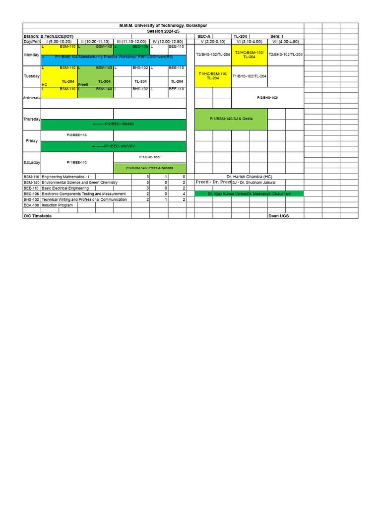 Ece (Iot) Timetable | PDF