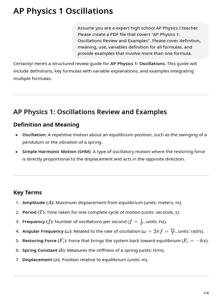 AP Physics 1: Oscillations Overview | PDF | Oscillation | Quantity