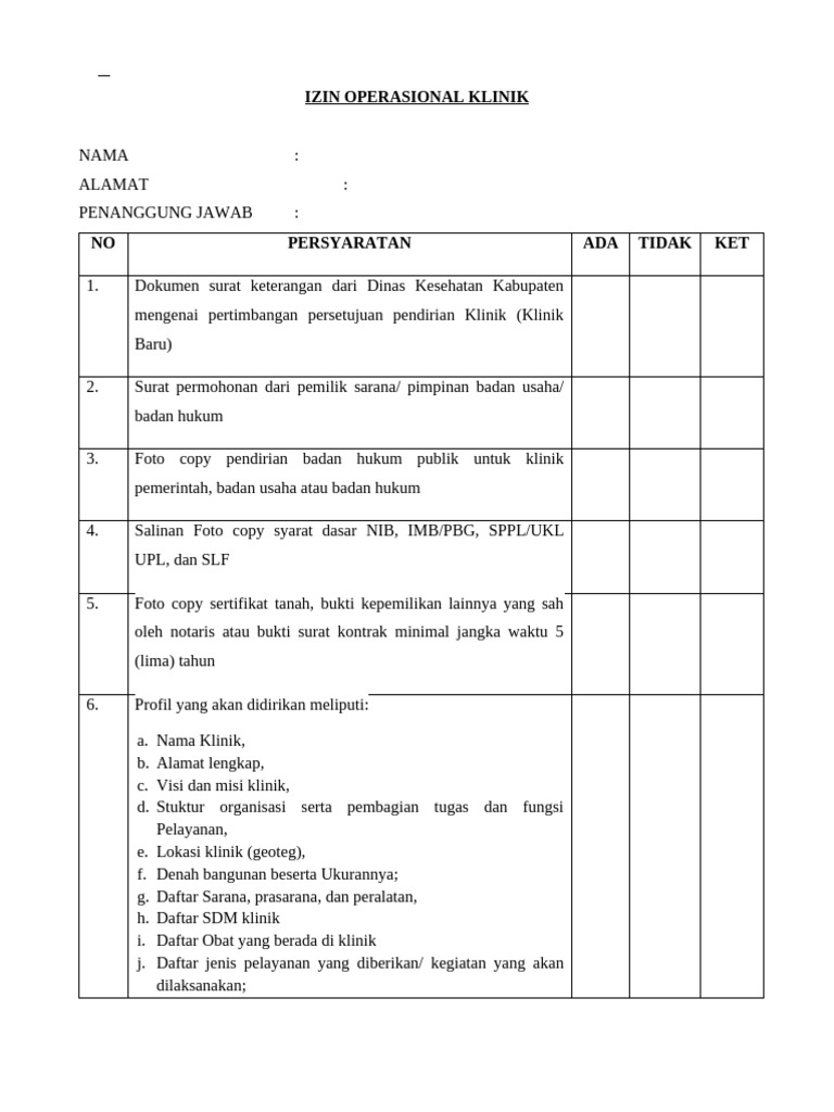 Formulir Checklist Klinik (6) | PDF