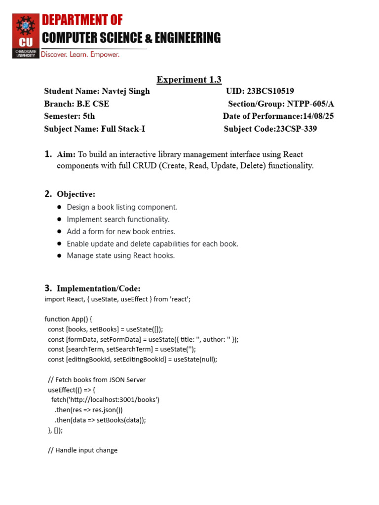 Full Stack Expt 1.3 Navi | PDF | Computer Science | Information Technology