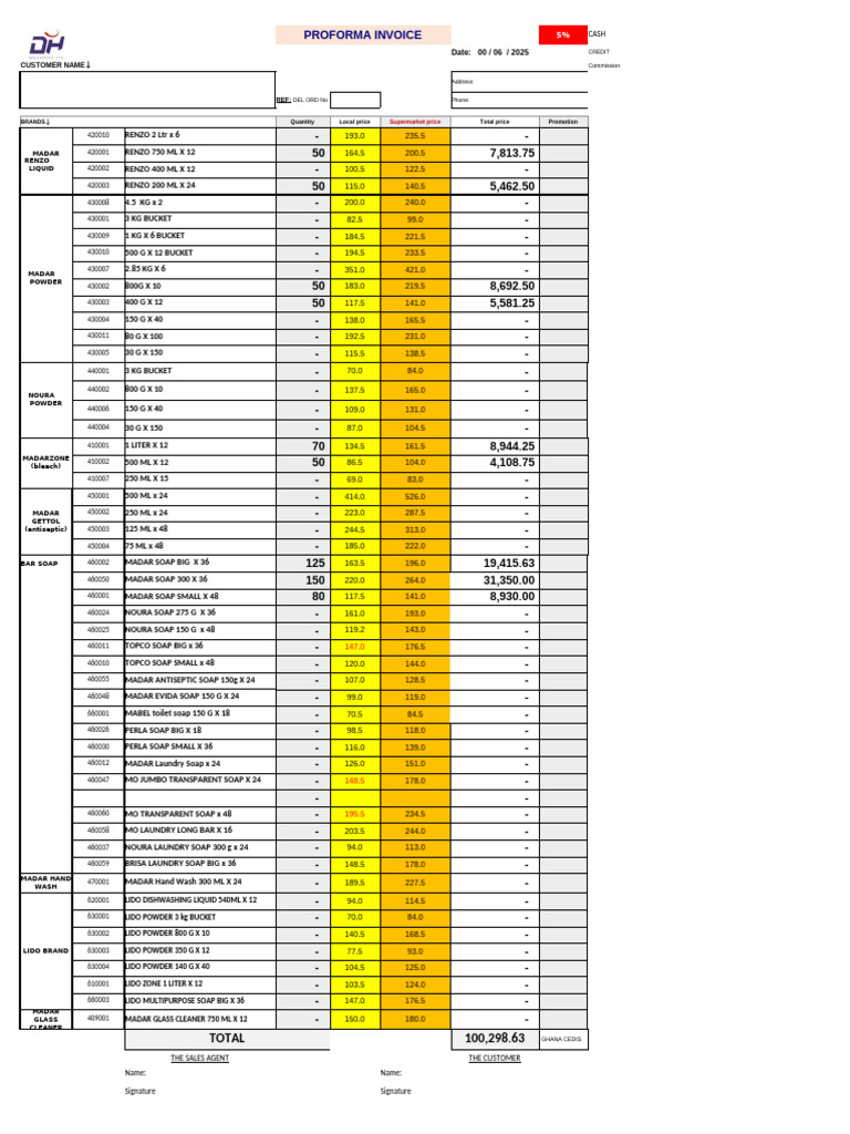 Proforma Invoice for Cleaning Products | PDF | Laundry | Domestic Life
