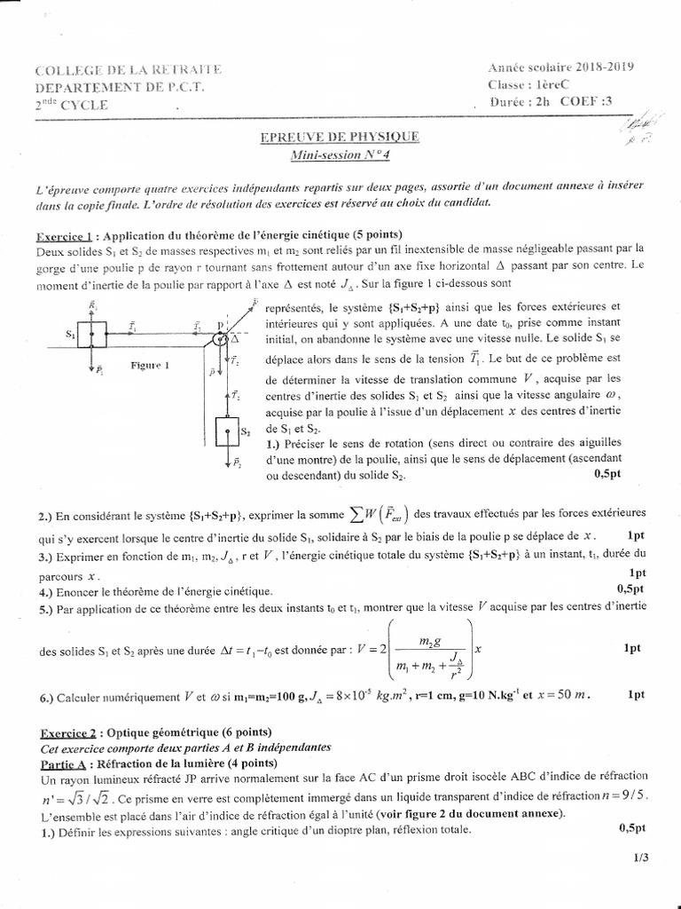 Coll La Retraite PC Physique Probat Blanc Fev 2019 | PDF