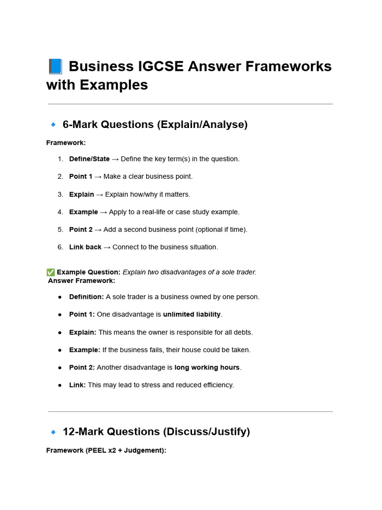 ? Business IGCSE Answer Frameworks With Examples | PDF | Bakery | Business