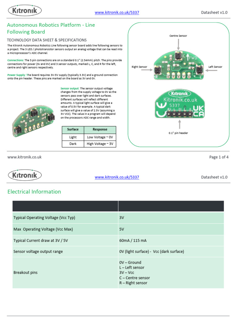 5337 Line Following Sensor Board Datasheet | PDF | Analog To Digital ...