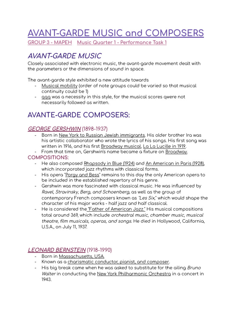 Avant-Garde Music and Composers Overview | PDF | Entertainment ...
