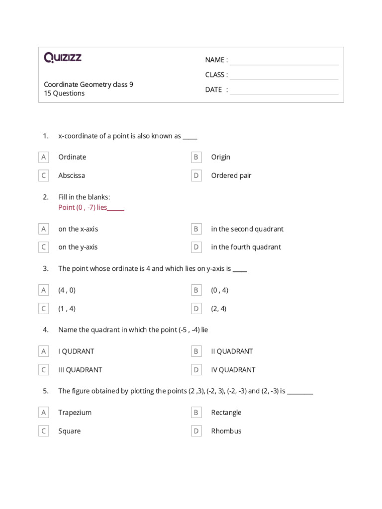 Coordinate Geometry Class 9 Questions | PDF | Cartesian Coordinate ...