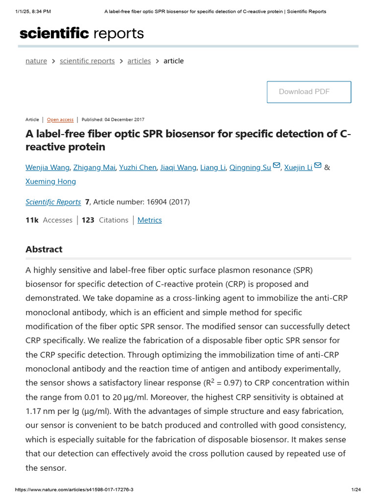 A Label-Free Fiber Optic SPR Biosensor For Specific Detection of C ...