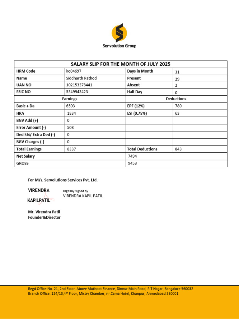Salary Slip For The Month of July 2025-39 | PDF