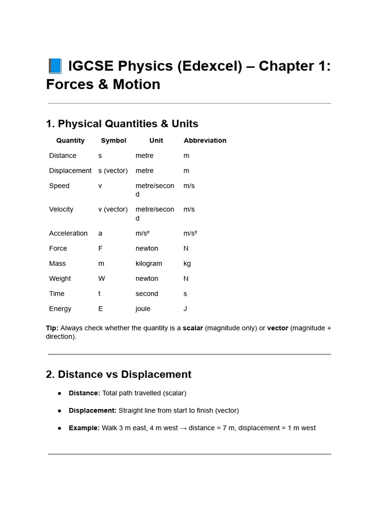 IGCSE Physics: Forces and Motion Guide | PDF | Force | Velocity