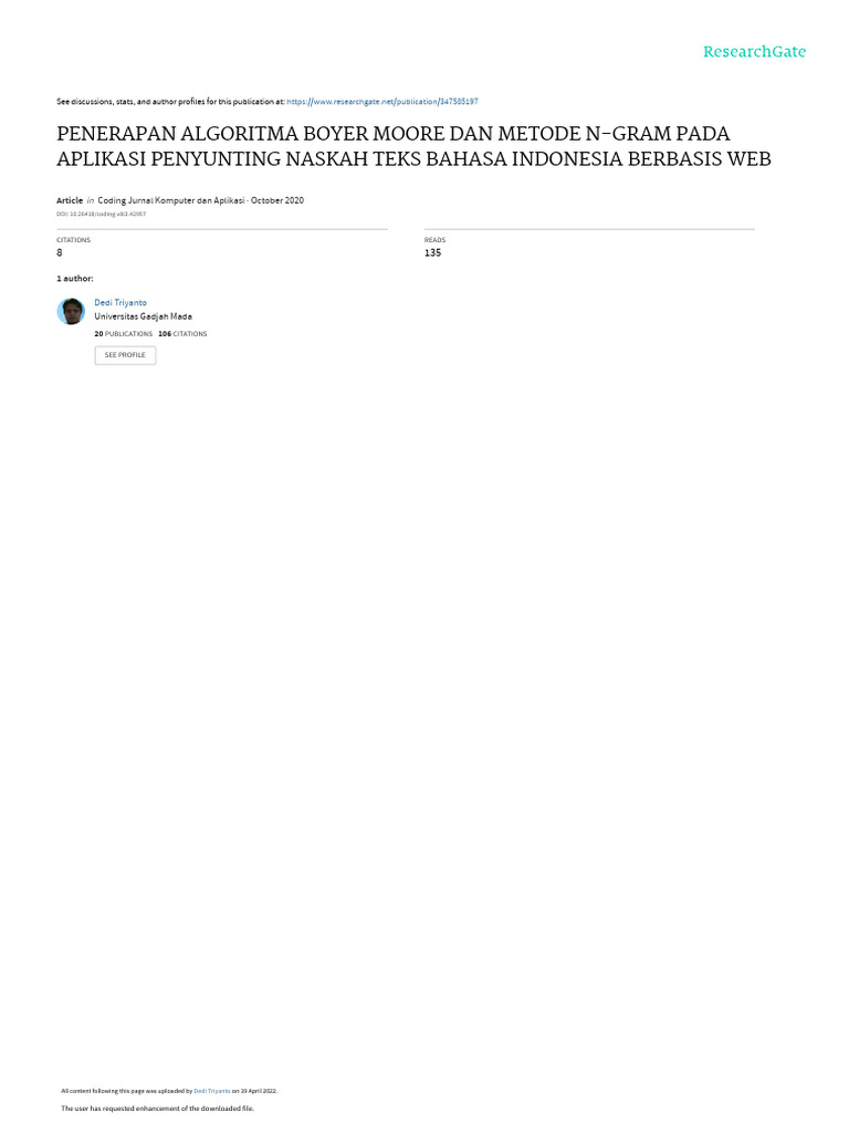 Penerapan Algoritma Boyer Moore Dan Metode N-Gram | PDF