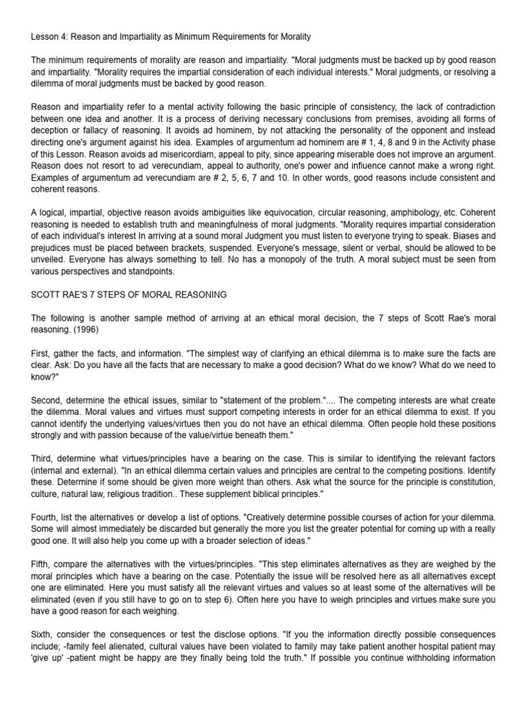 Morality: Reason and Impartiality Essentials | PDF | Reason | Free Will