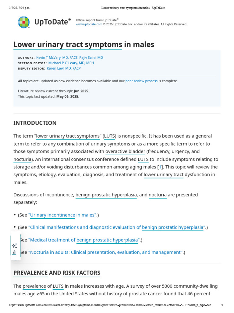 Lower Urinary Tract Symptoms in Males - UpToDate | PDF | Urinary ...