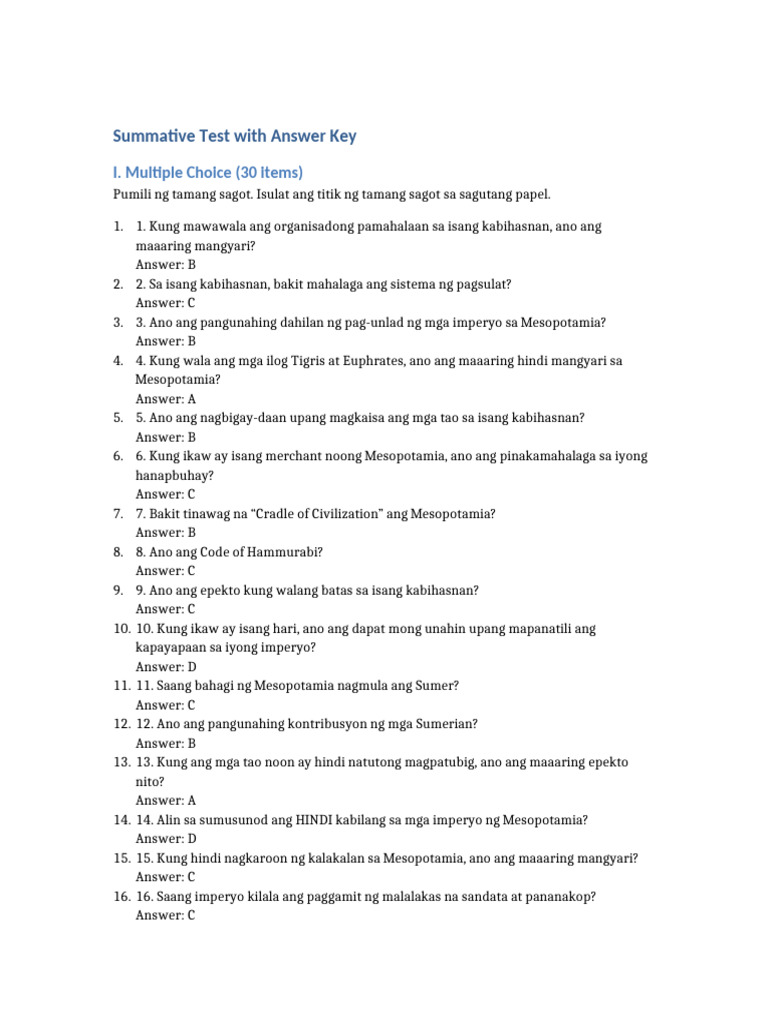 Summative Test Mesopotamia | PDF
