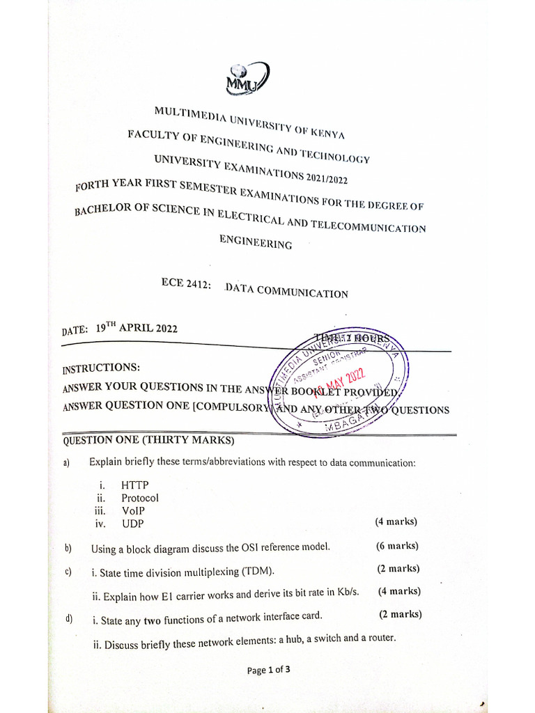 Data Communication 2022 Past Paper | PDF