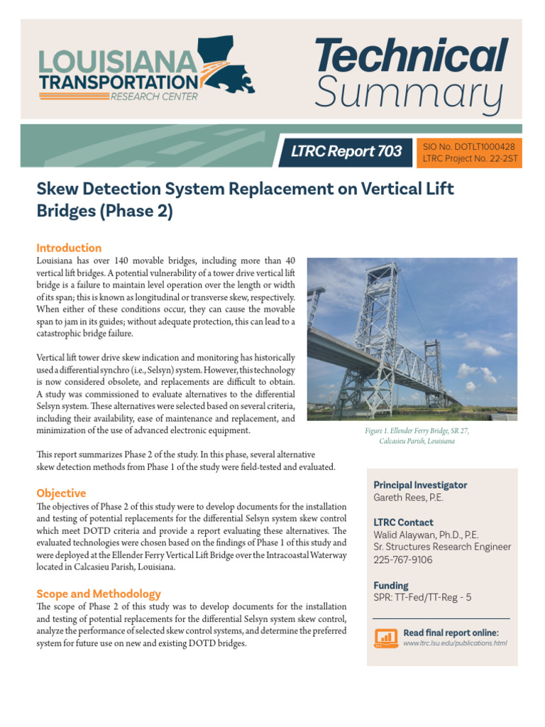 TS 703 Skew Detection System Replacement on Vertical Lift Bridges ...