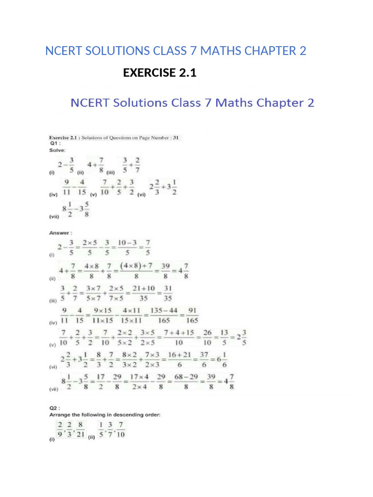 Ncert Solutions Class 7 Maths Chapter 2 | PDF