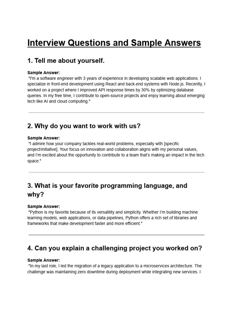 Basic Interview Questions and Sample Answers | PDF | Object Oriented Programming | No Sql