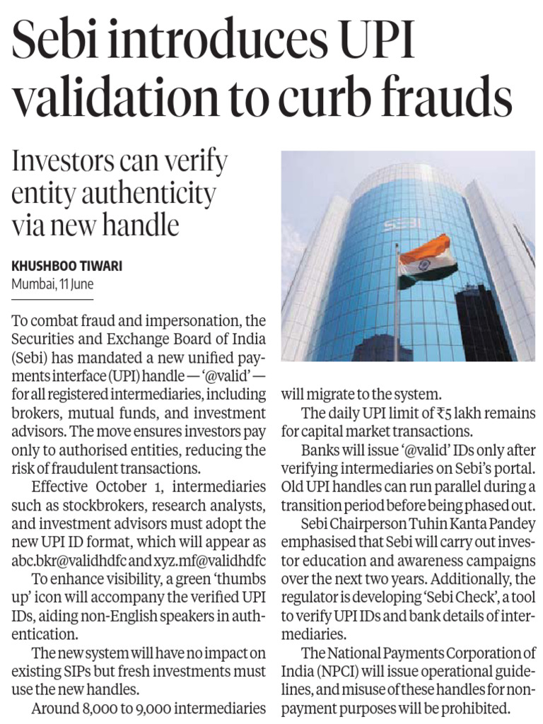 Sebi Mandates New UPI Handle for Intermediaries | PDF
