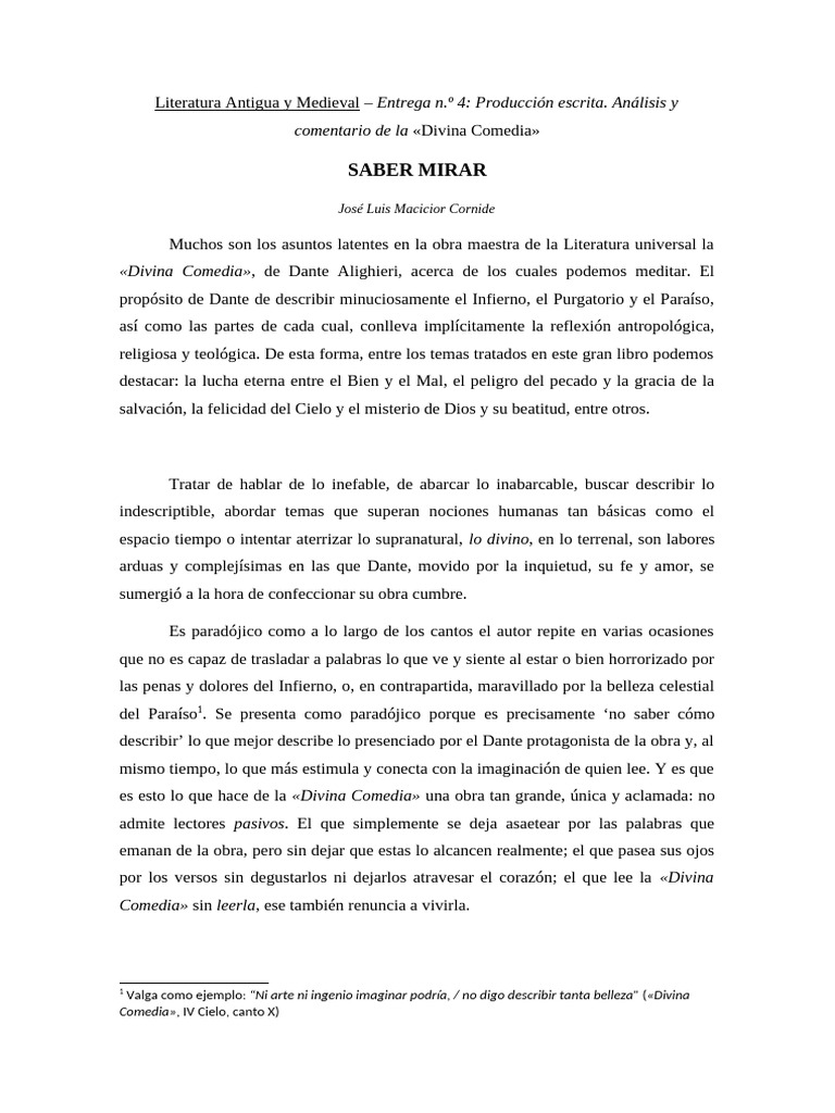 Análisis Divina Comedia de Dante | PDF | Divina Comedia | Dante Alighieri