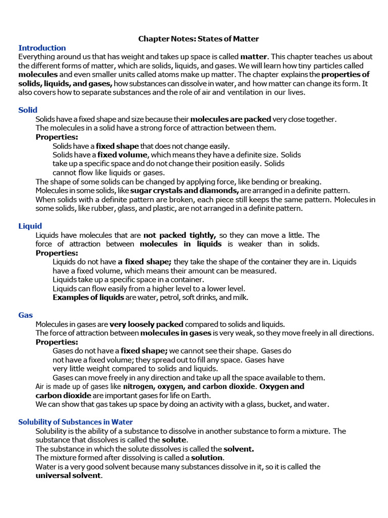 Chapter Notes - States of Matter | PDF | Liquids | Water