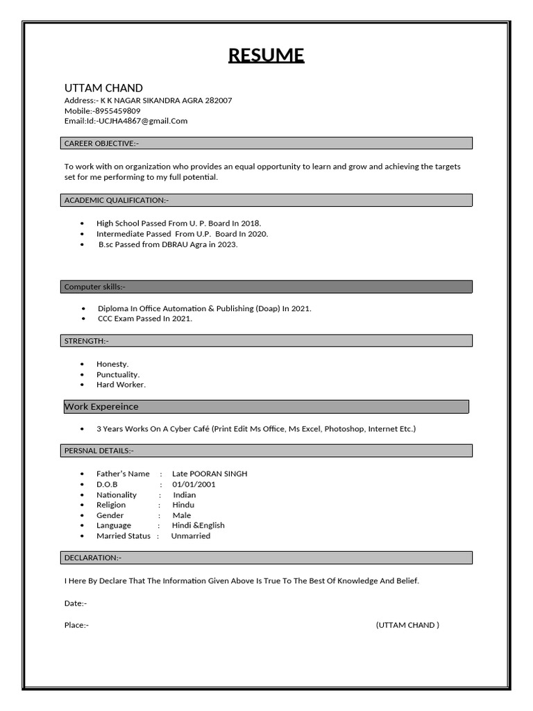 Uttam Chand's Professional Resume | PDF