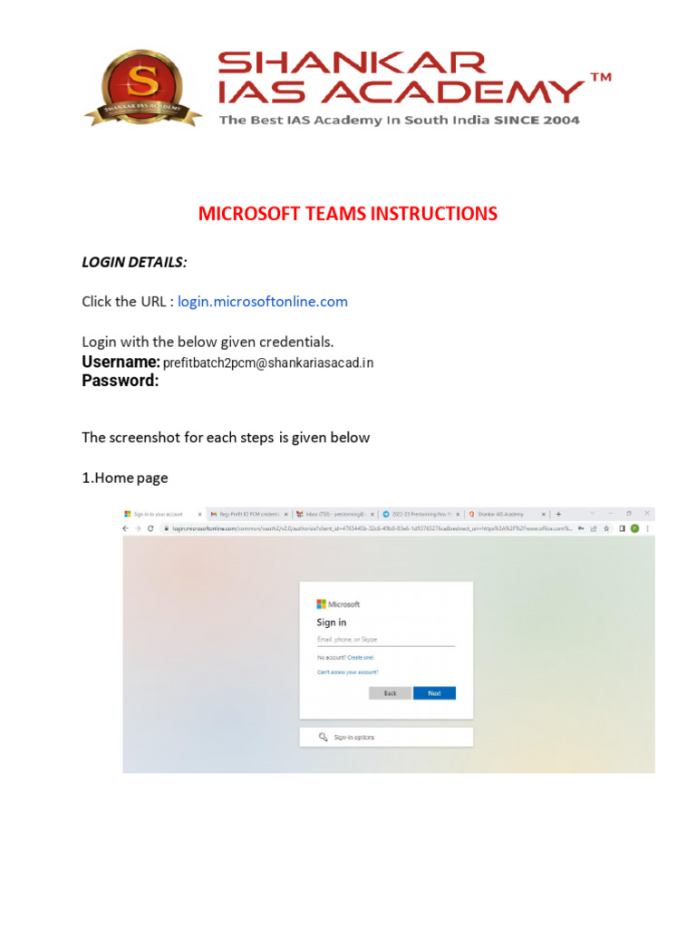 Microsoft Teams Login Instructions | PDF