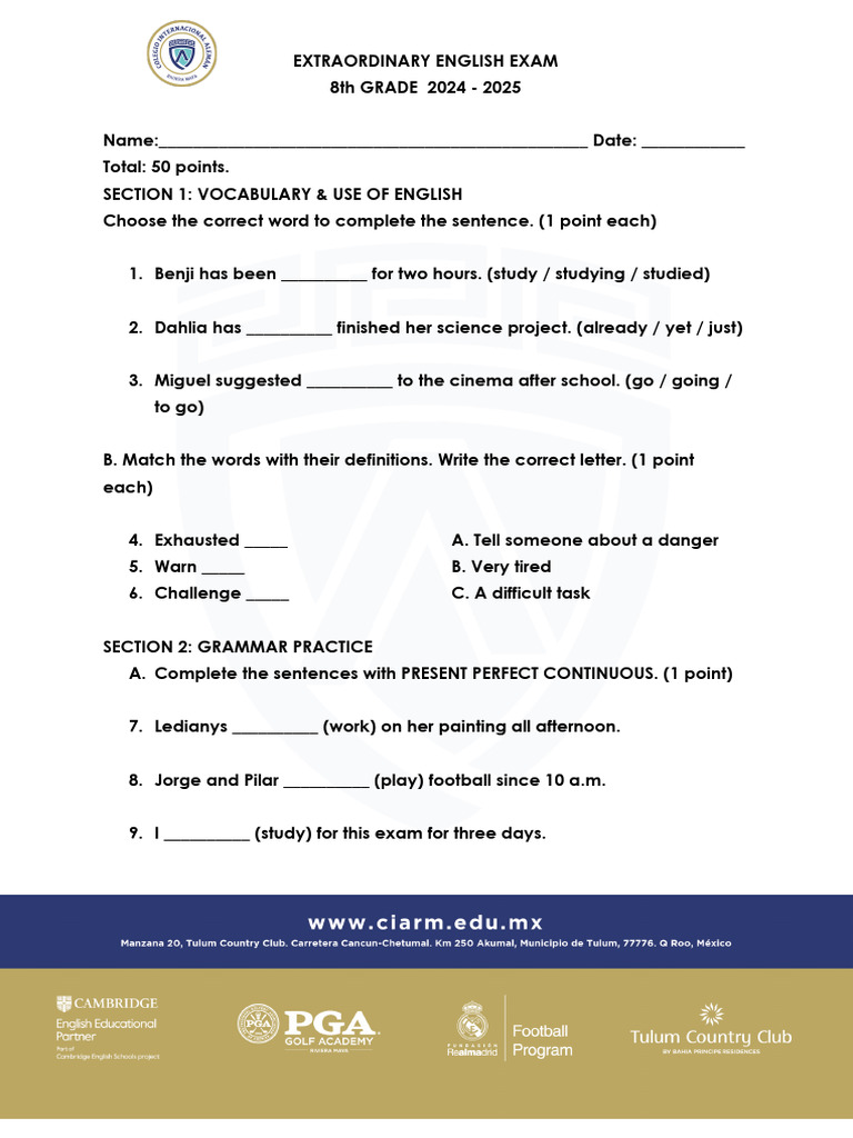 8th Grade English Exam 2024-2025 | PDF | Linguistics | Semantics