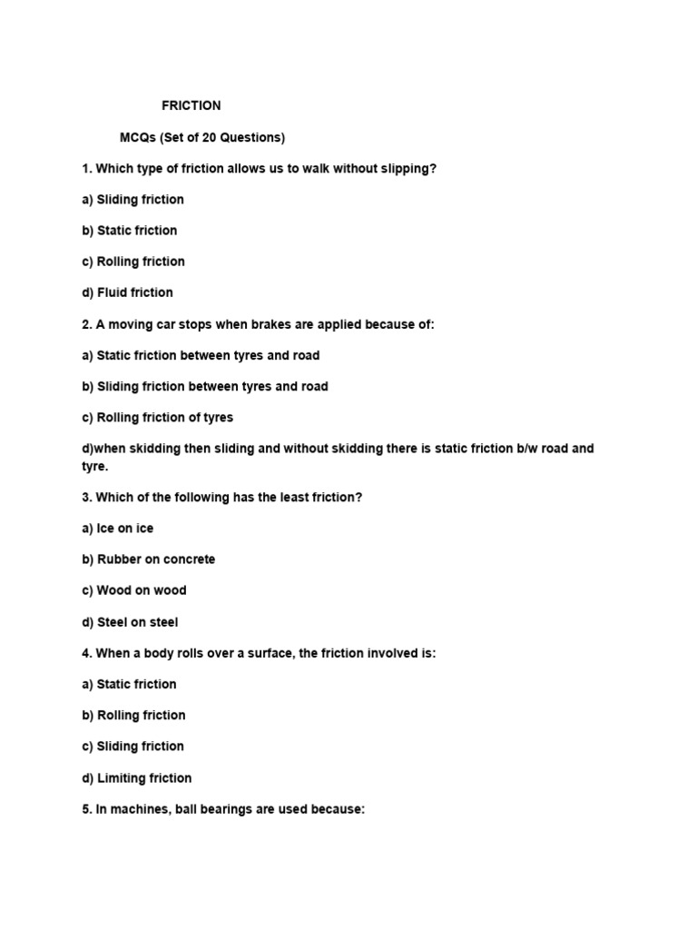 Friction Worksheet 1 (Basic Level) | PDF | Friction | Mechanical ...
