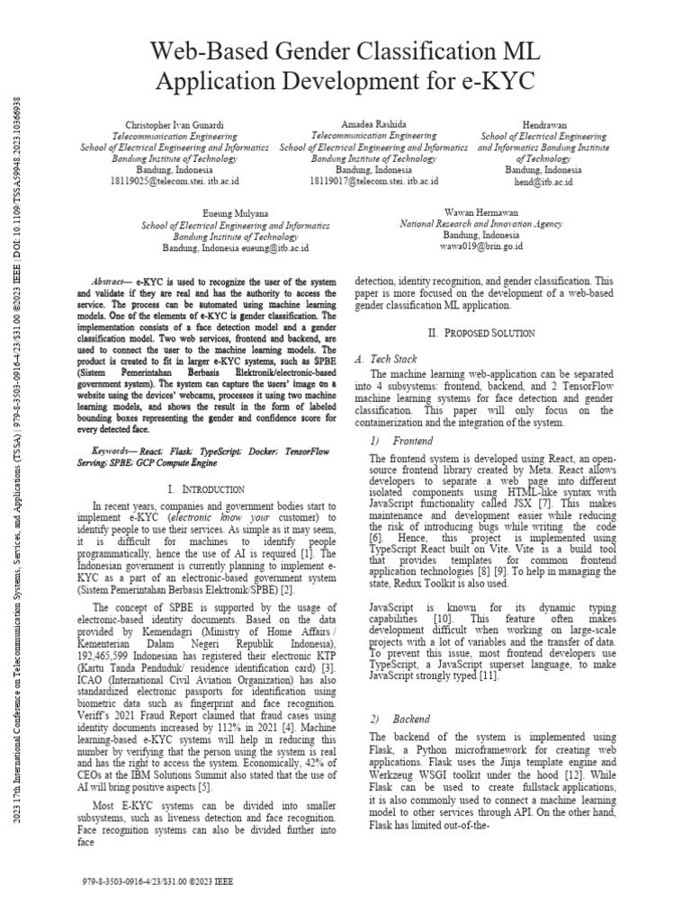 Web-Based Gender Classification ML Application Development For E-KYC | PDF