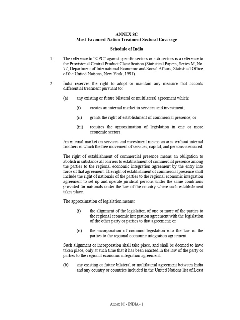 Uk India Ceta Annex 8c Most Favoured Nation Treatment Sectoral Coverage ...