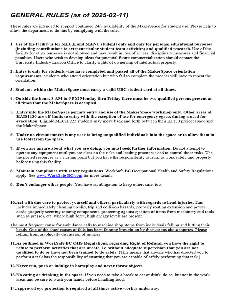 MakerSpace General Rules 2025 | PDF | Waste | Scrap