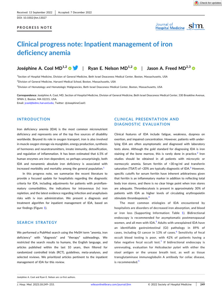 Inpatient Management of Iron - Deficiency Anemia | PDF | Blood | Hematology