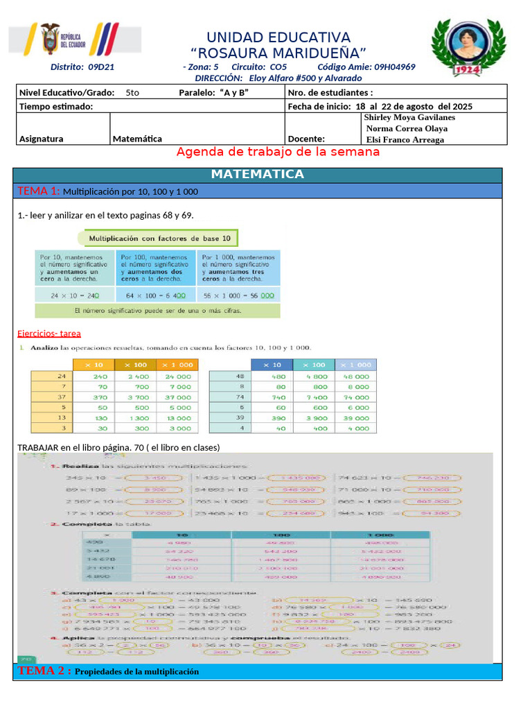 Agenda Semanal Del 18 Al 22 de Agosto - Matematica | PDF | Matemáticas ...