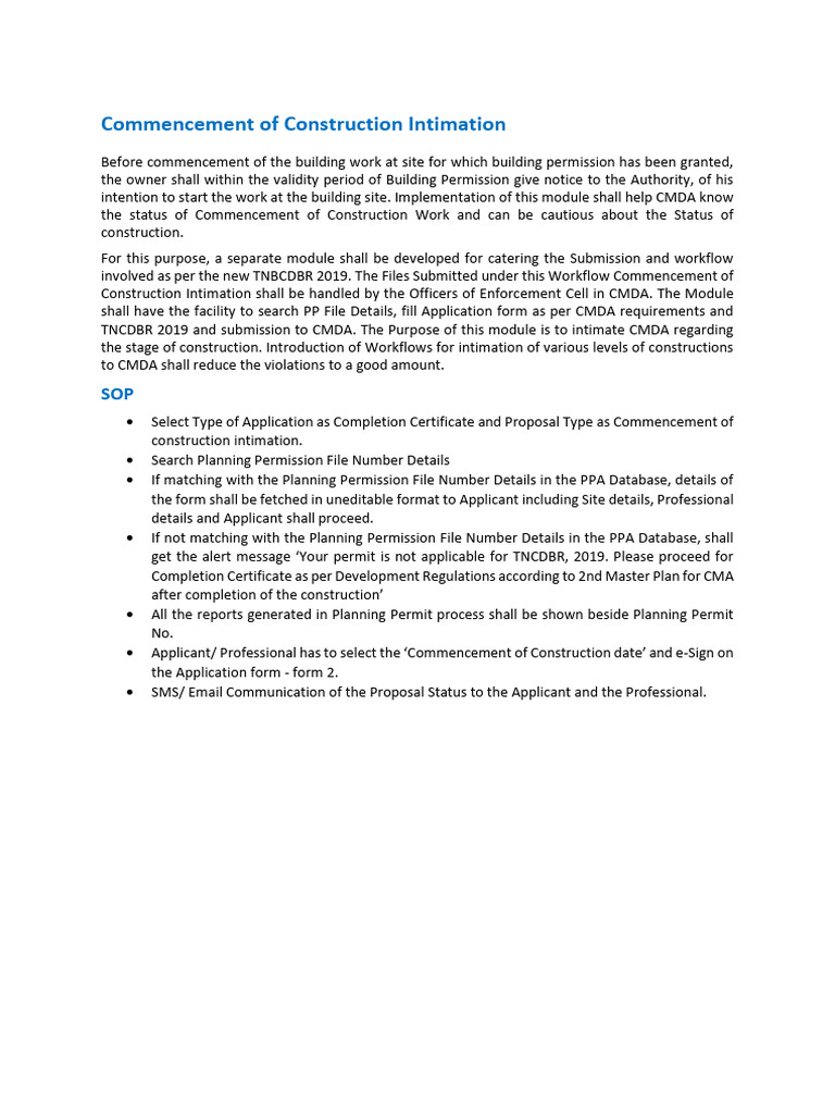 Commencement of Construction Workflow Guide | PDF