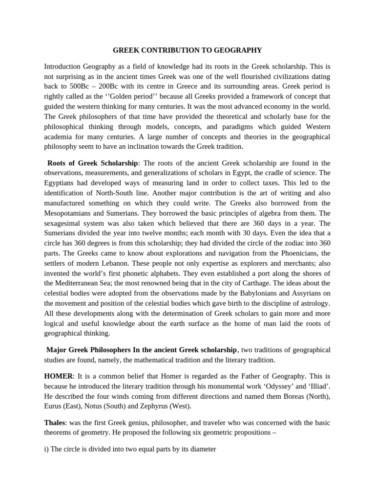 Greek Contribution To Geography | PDF | Geography