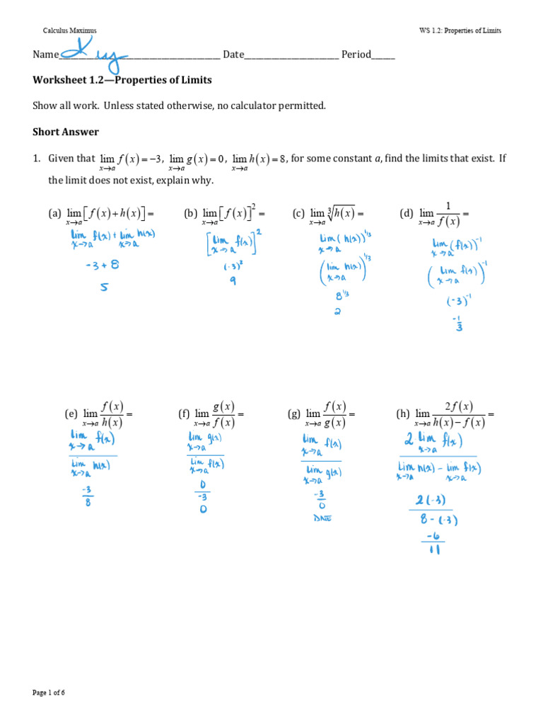 Properties of Limits Worksheet | PDF | Chess Theory | Chess