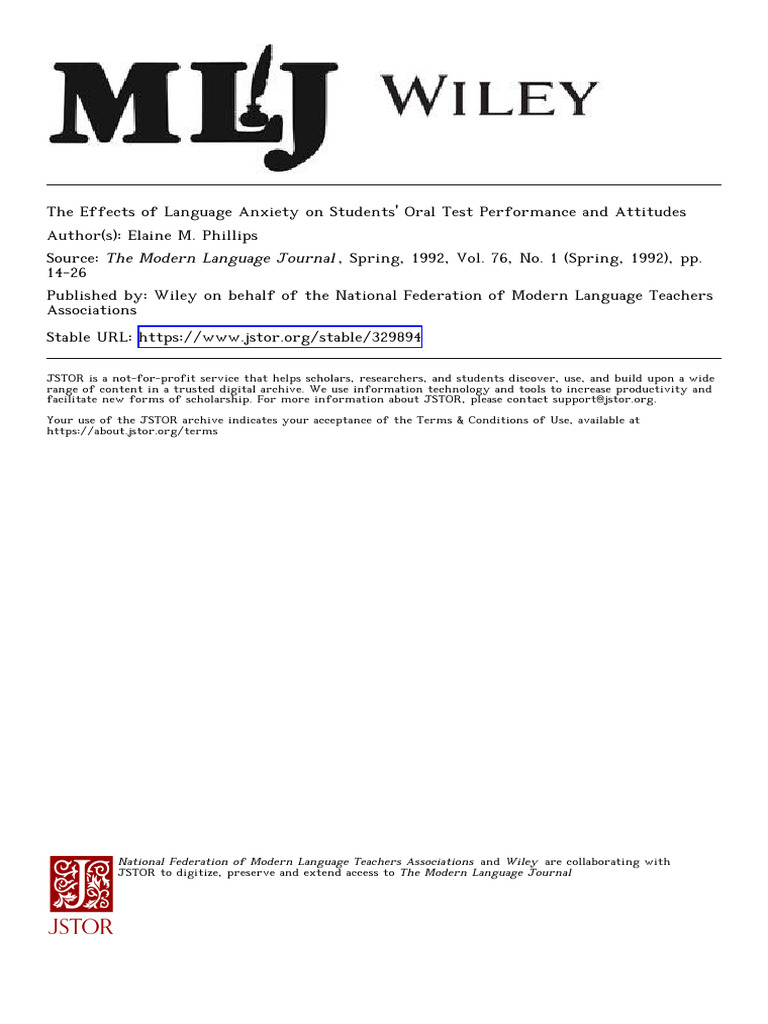The Effects of Language Anxiety On Students' Oral Test Performance and ...