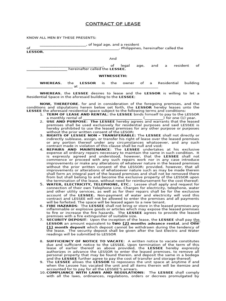 Residential Lease Agreement Template | PDF | Lease | Law Of Obligations