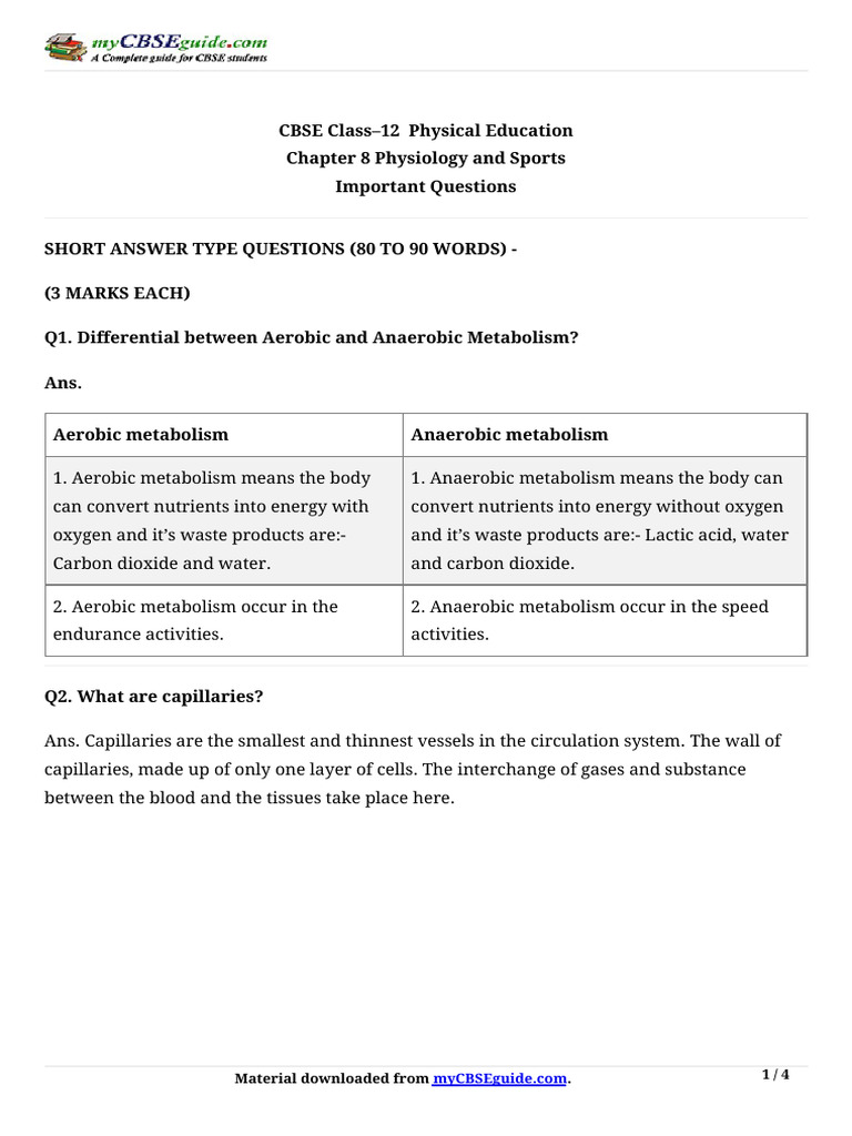 12 Physical Education Imp Ch8 3 | PDF | Skeletal Muscle | Blood