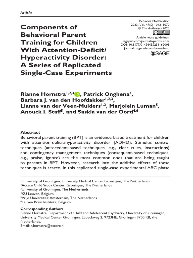 Components of Behavioral Parent Training For Children With Attention ...
