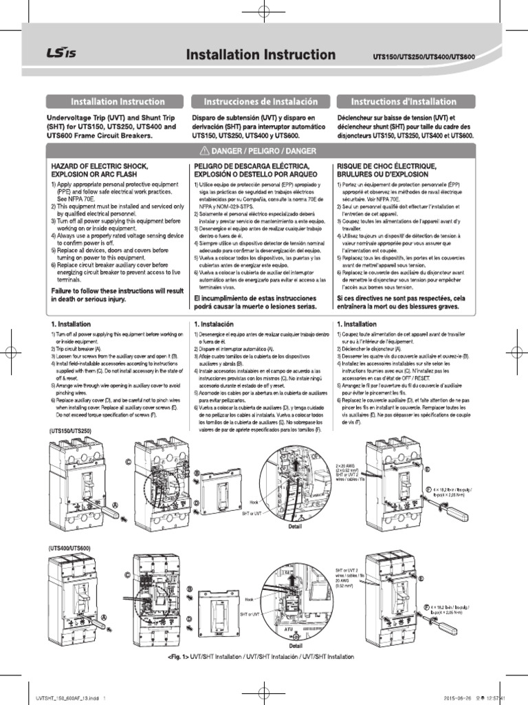 (Susol Ul MCCB) - SHT Uvt For Uts150 Uts250 Uts400 Uts600 - Instruction ...