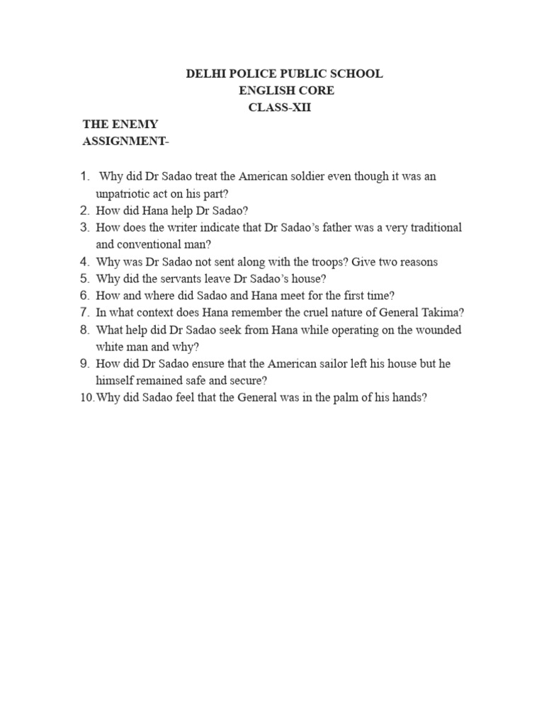The Enemy Class 12 Assignment Guide | PDF