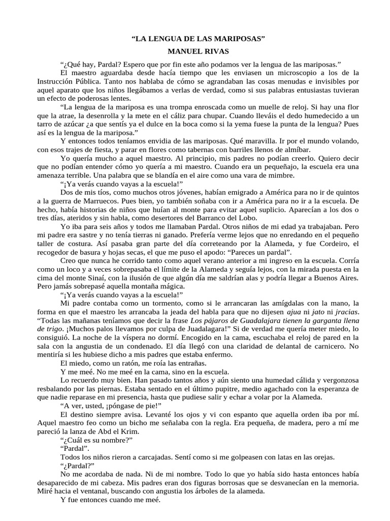 La lengua de las mariposas: cuento de Rivas | PDF