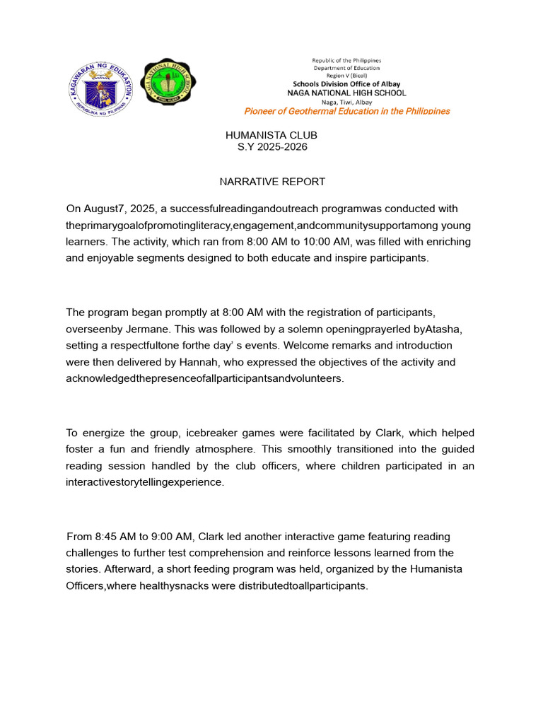 Narrative Report of The Feeding Program FINAL | PDF | Cognition ...