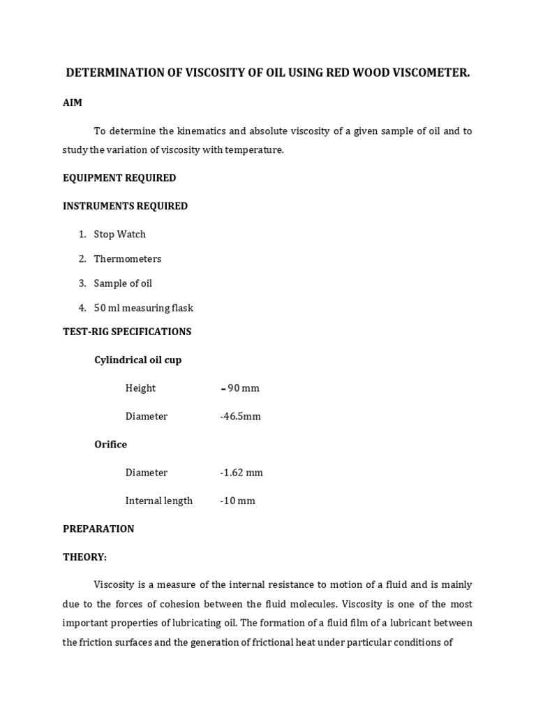 Viscosity Measurement Using Redwood Viscometer | PDF | Viscosity ...