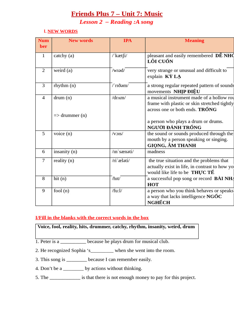FP7 - Unit 7 - Lesson 2 (Vocabulary) | PDF