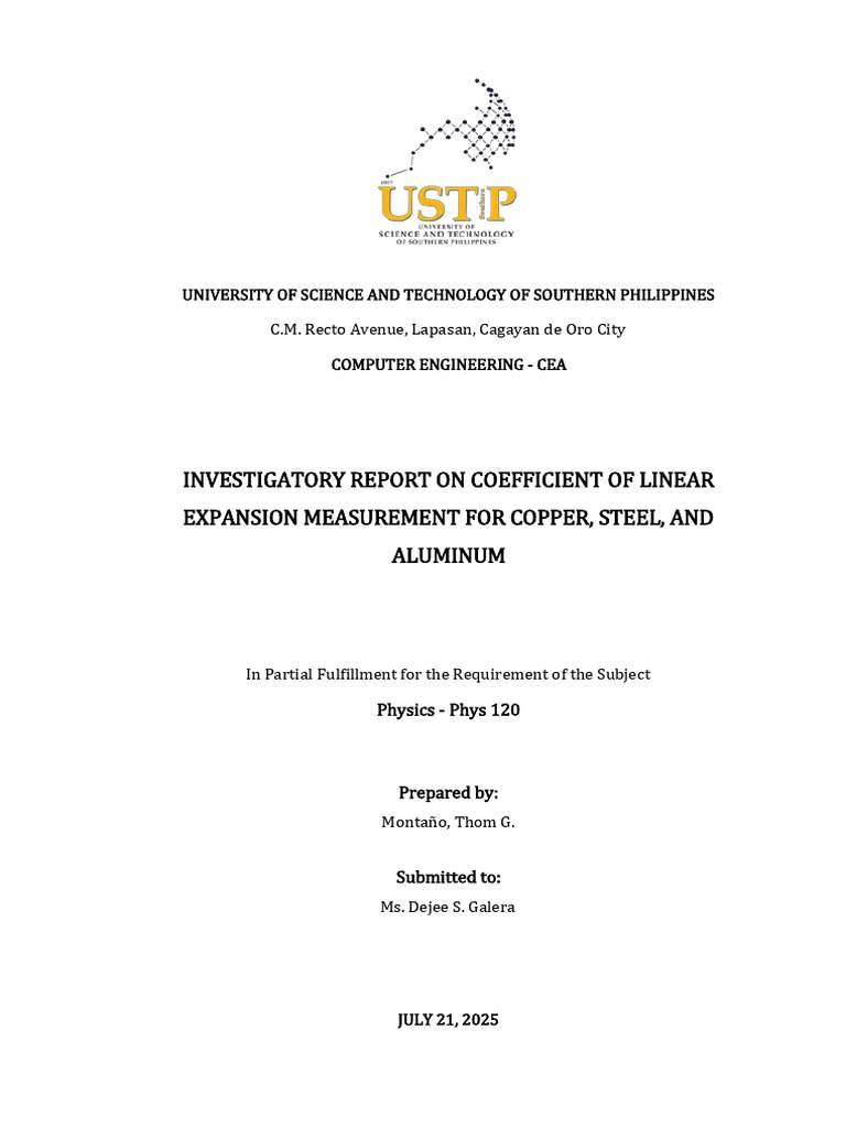 Coefficient of Linear Expansion Study | PDF | Thermal Expansion ...