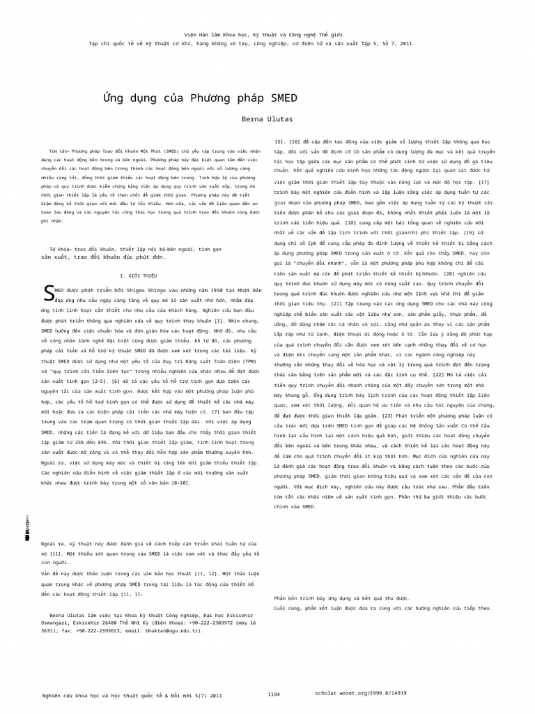 2011 Ulutas An Application of SMED Methodology | PDF