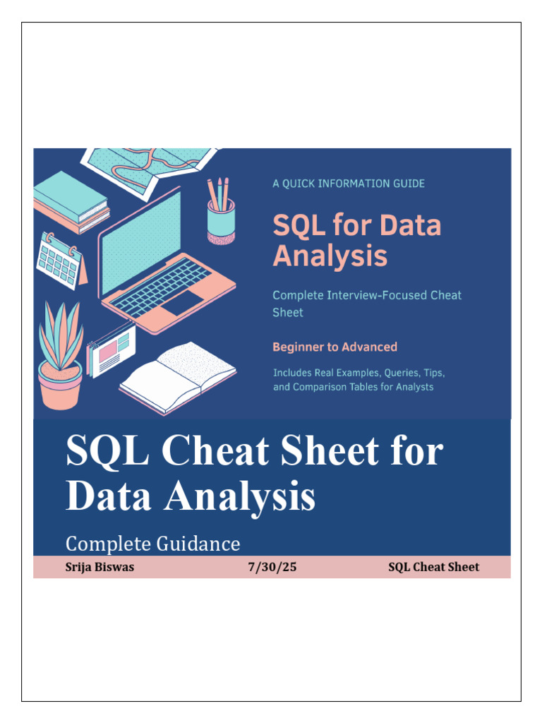 SQL For Data Analysis Cheat Sheet-By Srija Biswas | PDF | Sql | Software Engineering